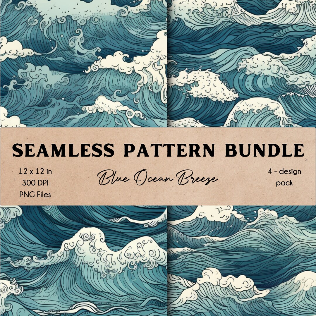 Blue Ocean Breeze Seamless Patterns Digital Paper Bundle Commercial Use ...