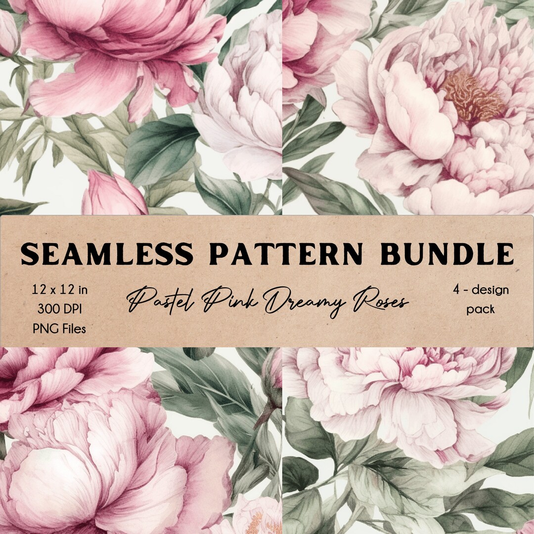 Pastel Pink Dreamy Roses Digital Paper Set Seamless Pattern Bundle ...