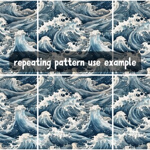 Deep Blue Ocean Waves Seamless Patterns Digital Paper 5-pack Commercial ...