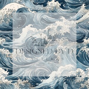 Deep Blue Ocean Waves Seamless Patterns Digital Paper 5-pack Commercial ...