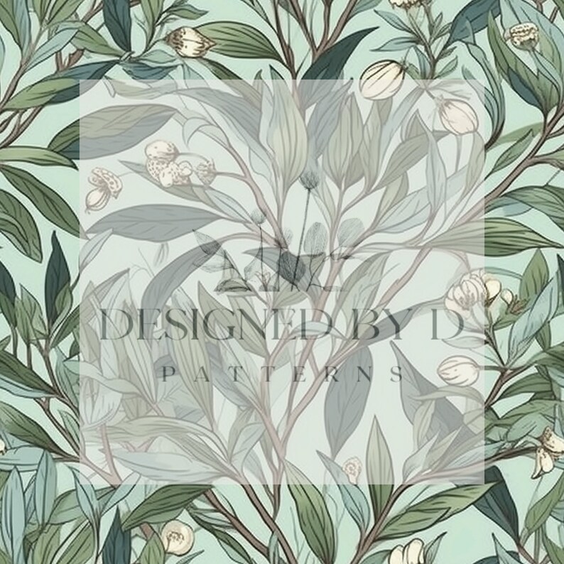 Cartoon Style Greenery Seamless Pattern Floral Art Prints Digital ...