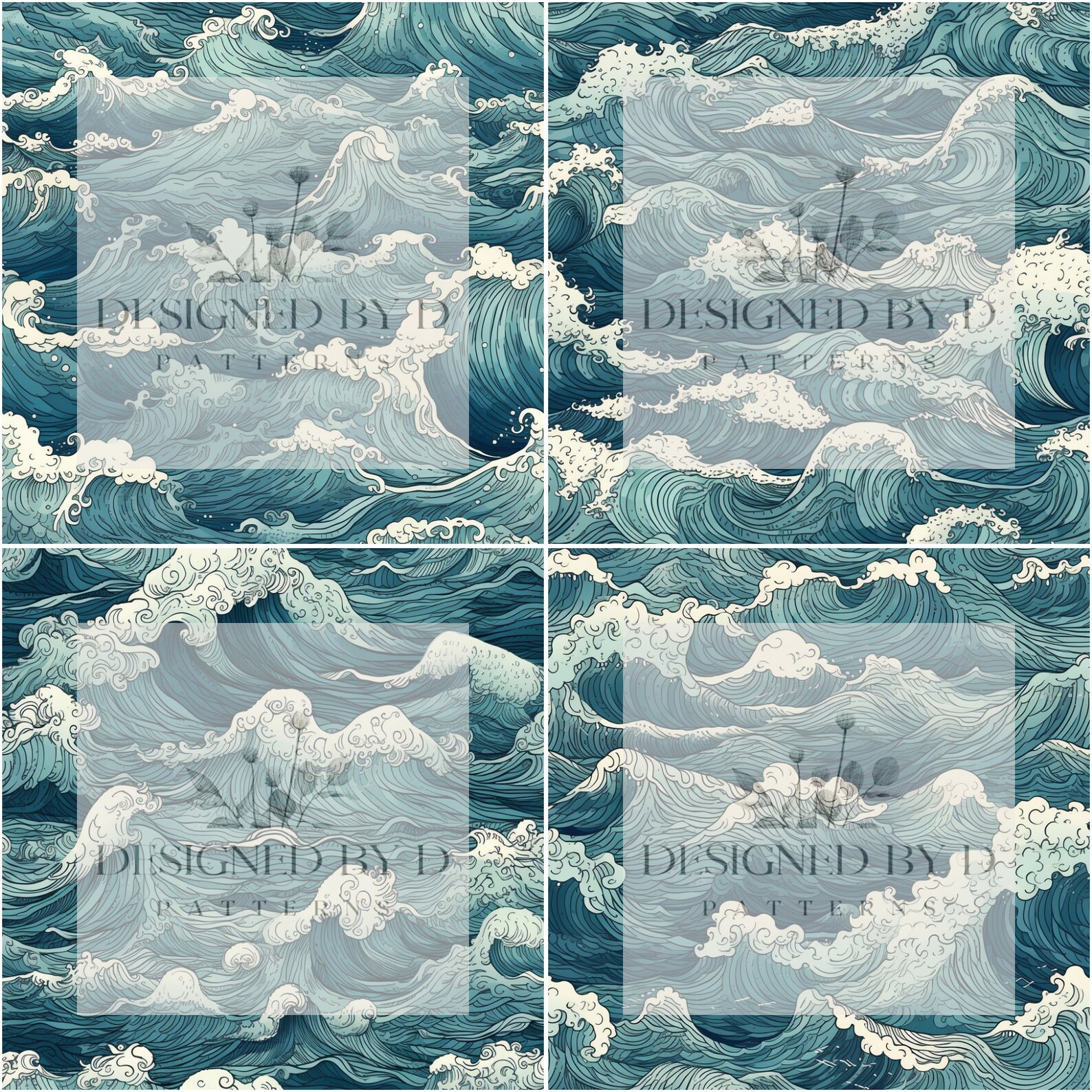 Blue Ocean Breeze Seamless Patterns Digital Paper Bundle Commercial Use ...