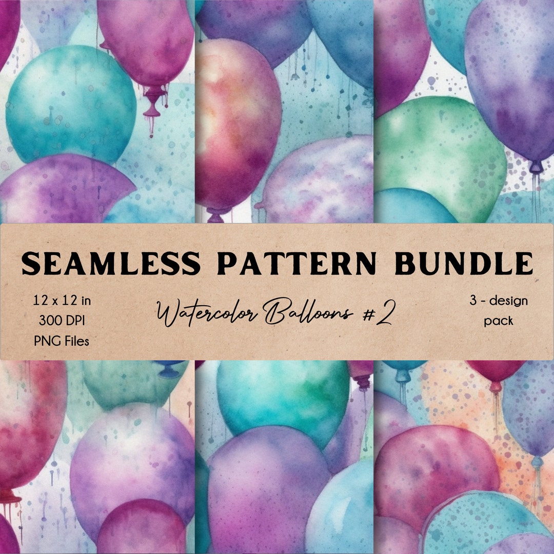 Pastel Watercolor Balloons #2 Seamless Pattern Bundle Instant Download ...