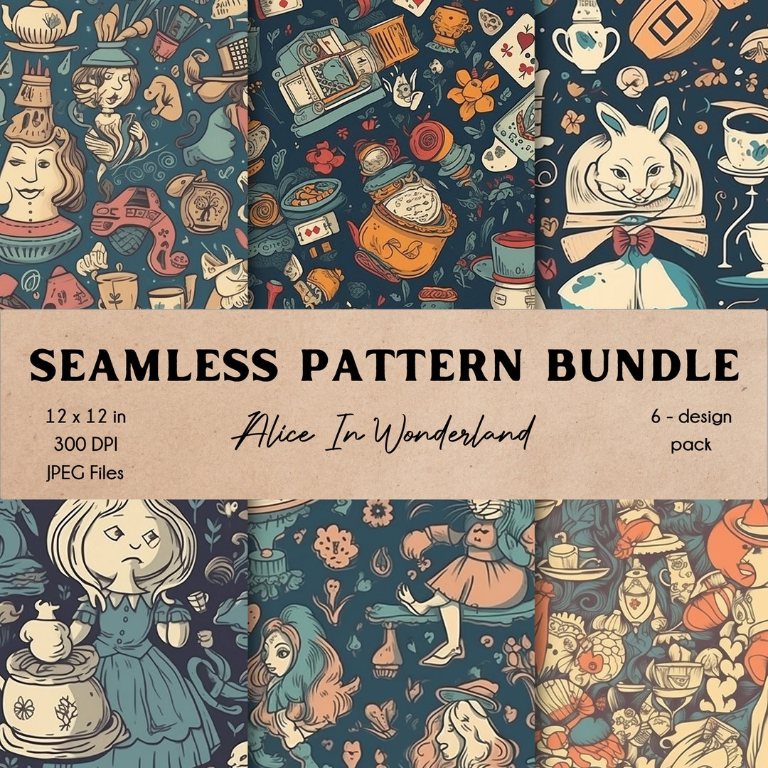 Alice in Wonderland Art Designs Endless Patterns Digital Paper - Etsy