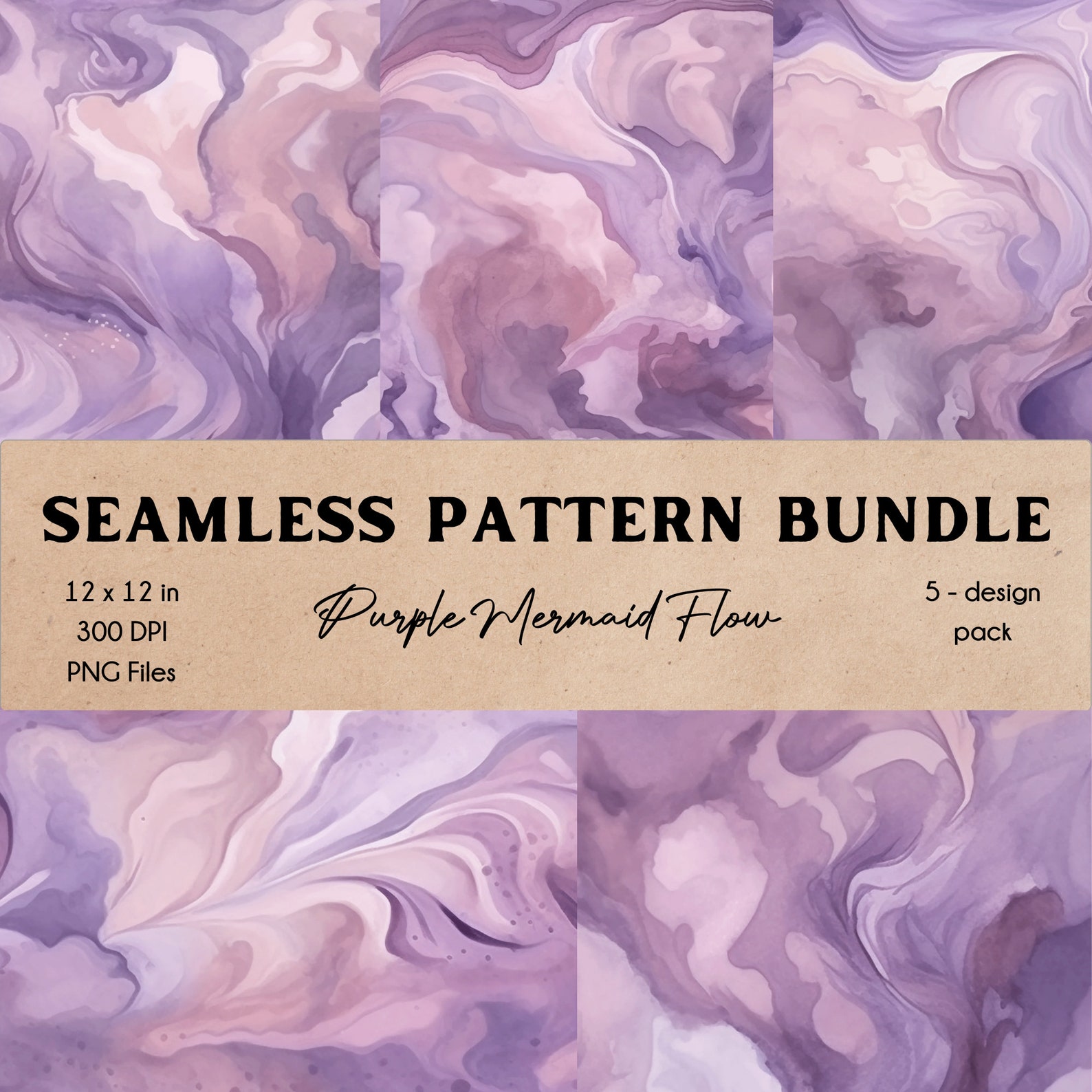 Purple Mermaid Flow Digital Paper Set Seamless Pattern Bundle Instant ...