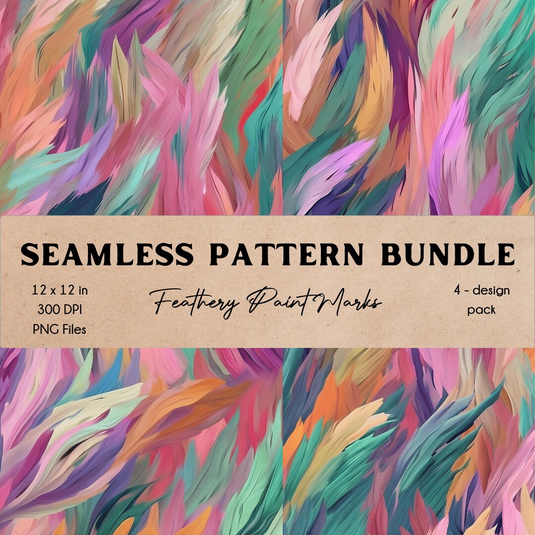 Feathery Paint Marks Seamless Pattern Set Digital Paper Bundle Vivid ...