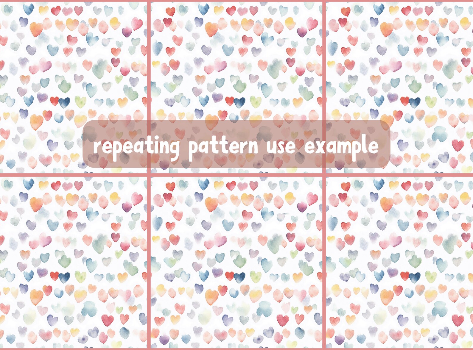 Cute Pastel Hearts Watercolor Seamless Pattern Valentines Bundle ...