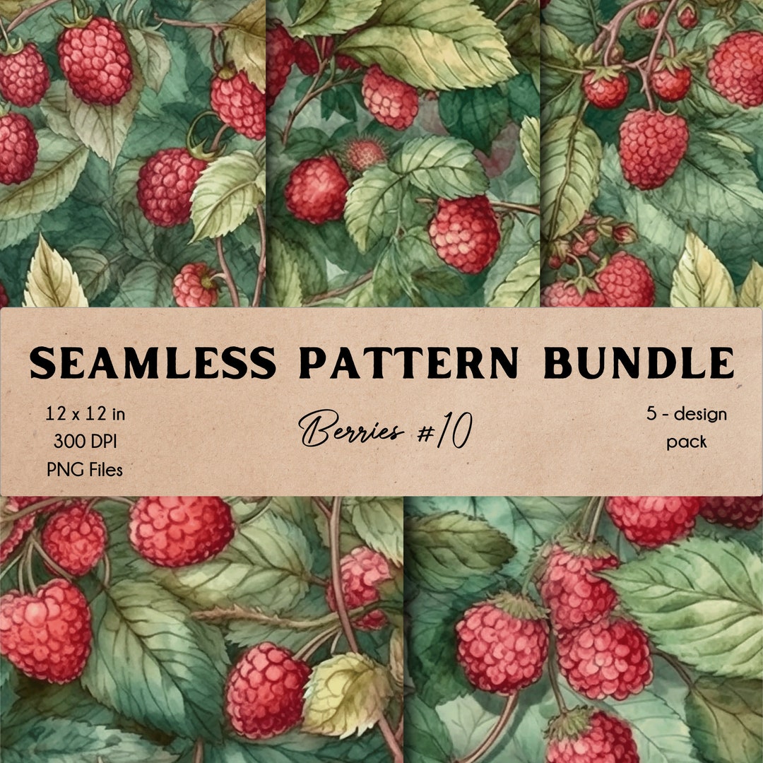 Pastel-toned Raspberries Berry Bundle #10 Seamless Pattern Floral ...