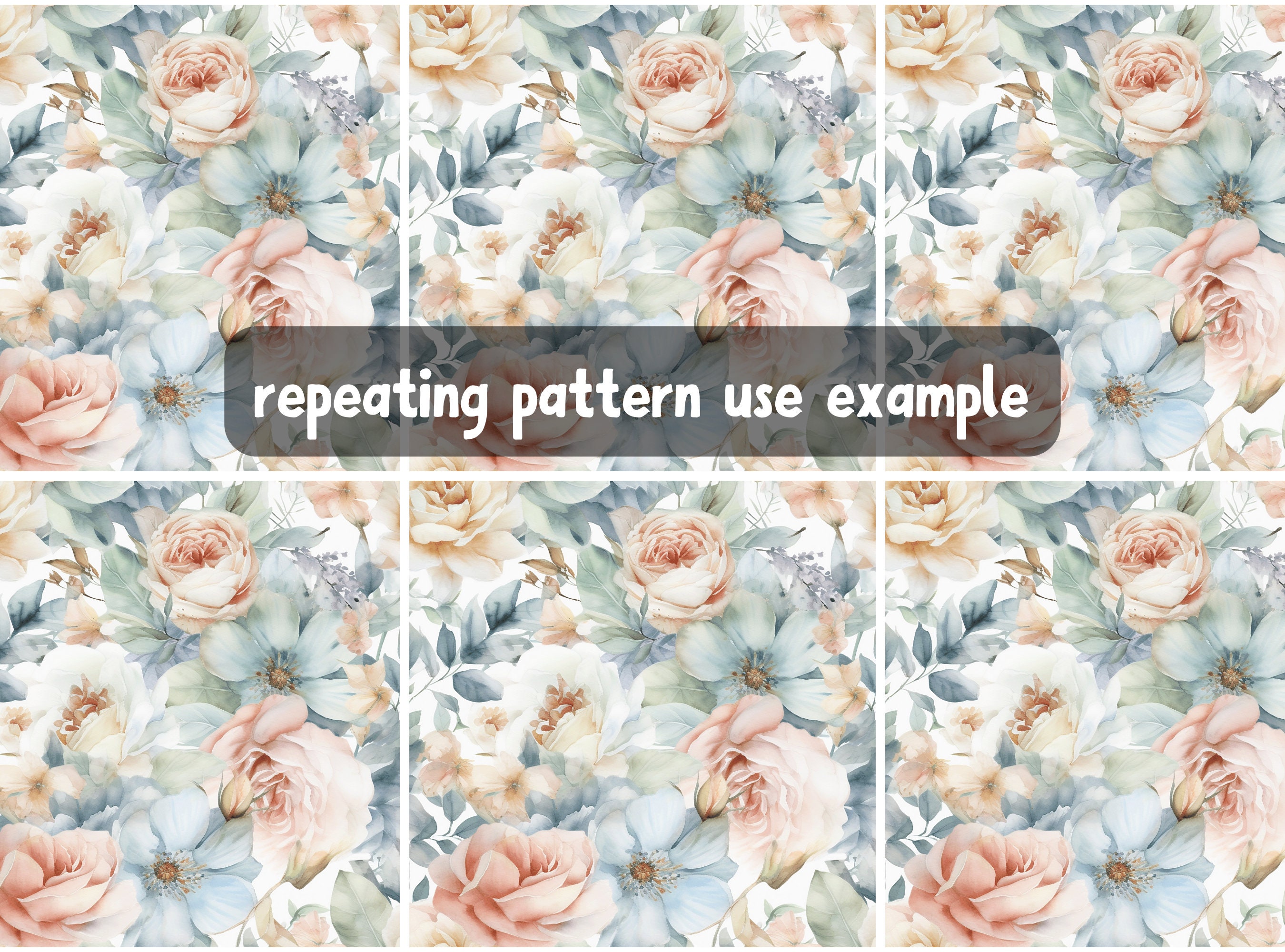 Pastel Roses & Flowers Seamless Pattern Bundle Floral Watercolor ...