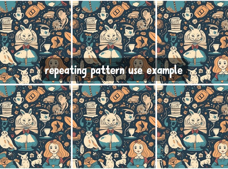 Alice in Wonderland Art Designs Endless Patterns Digital Paper Set ...