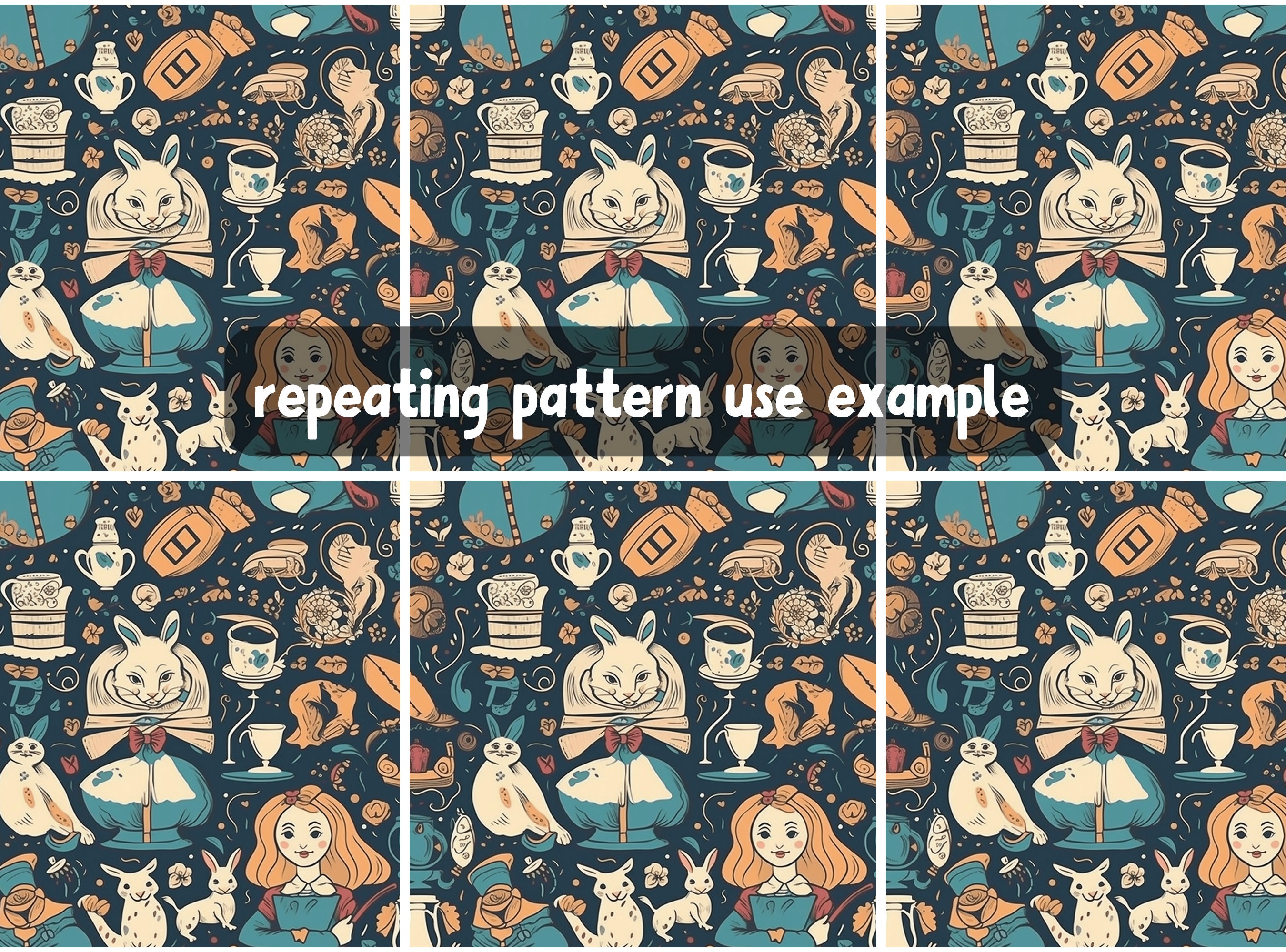 Alice in Wonderland Art Designs Endless Patterns Digital Paper Set ...