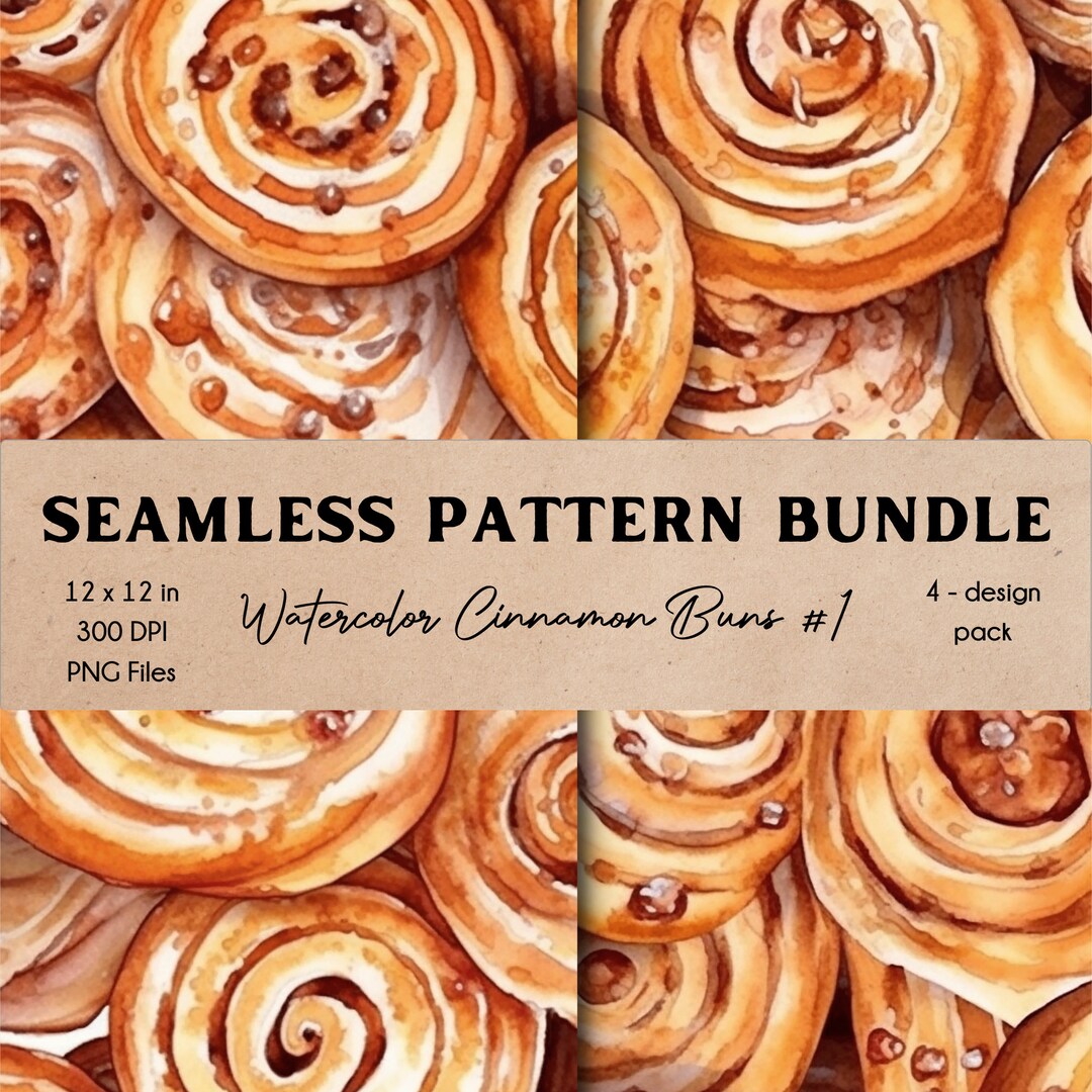 Watercolor Cinnamon Buns Lively Seamless Pattern Set Digital Paper ...