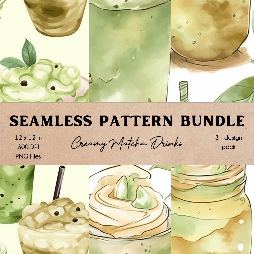 Creamy Matcha Drinks Seamless Pattern Bundle Digital Papers Soft ...