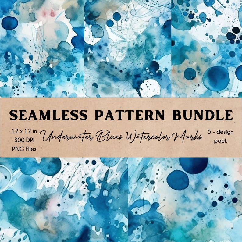 Underwater Blues Watercolor Marks Seamless Pattern Watermark Prints ...