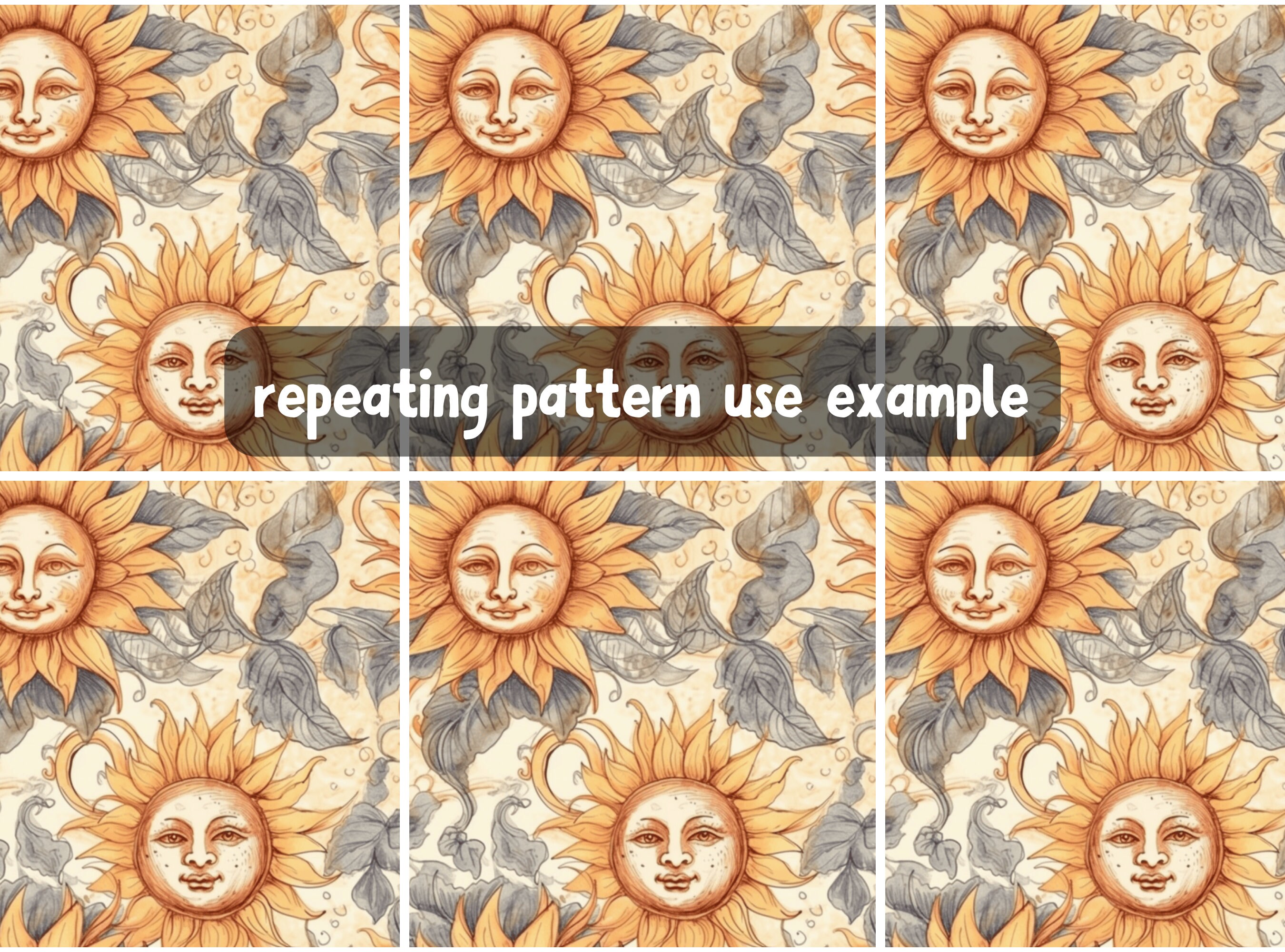 Boho Sun Illustrations Digital Paper Set Seamless Pattern Bundle ...