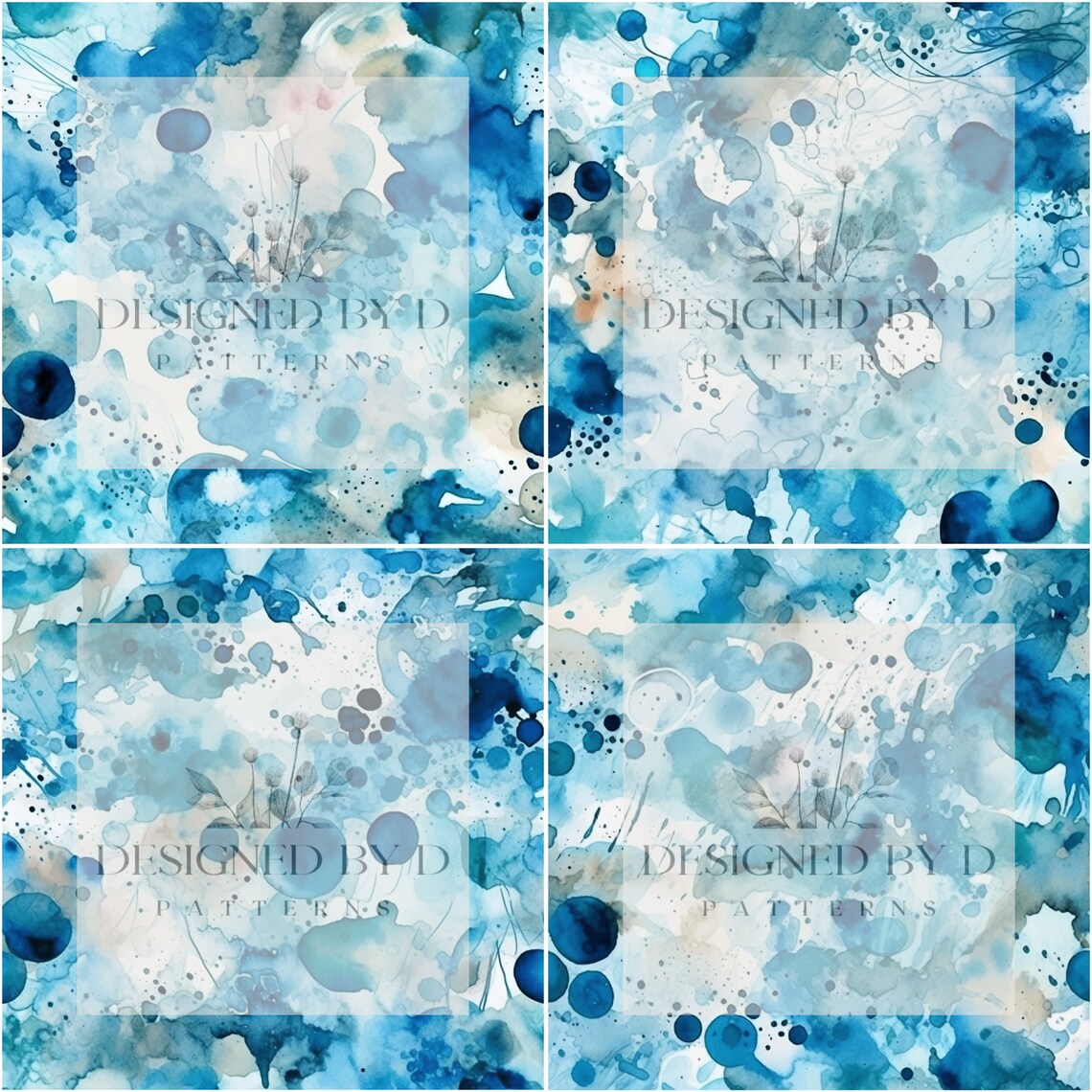 Underwater Blues Watercolor Marks Seamless Pattern Watermark Prints ...