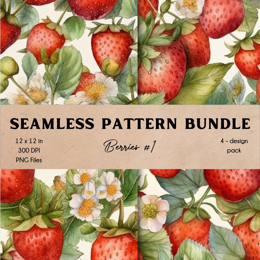Pastel-toned Berries #1 Seamless Pattern Bundle Floral Watercolor ...
