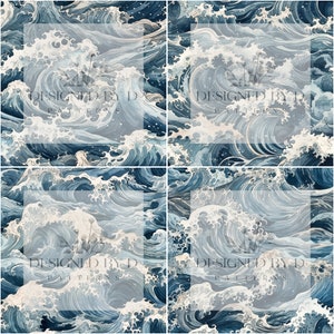 Deep Blue Ocean Waves Seamless Patterns Digital Paper 5-pack Commercial ...