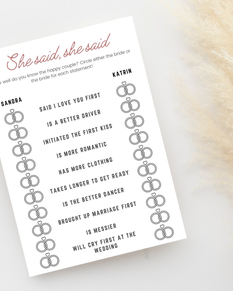 Bride or Bride Shower Game, Wedding Questions, Guess Who, Who Knows the ...