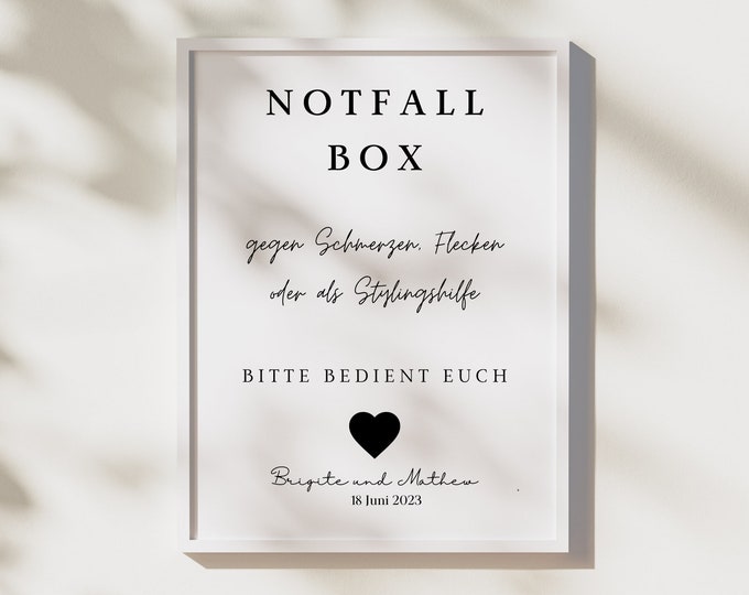 Notfallkörbchen Schild Hochzeit | Notfallbox Notfallkorb Notfallkiste ...