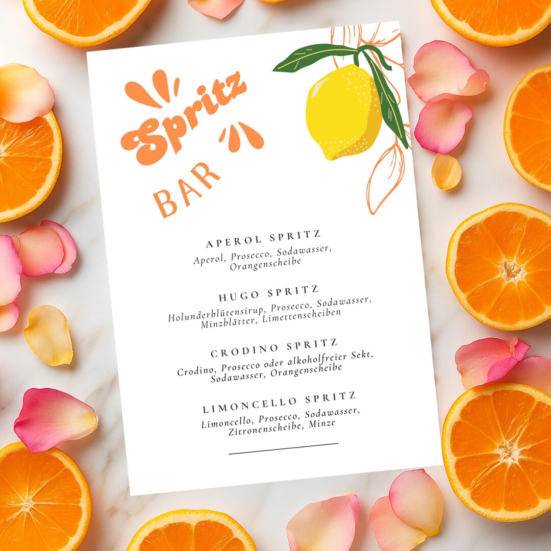 Spritz Bar Sign | Aperol Spritz Sign | Limoncello Hugo Spritz Printable ...