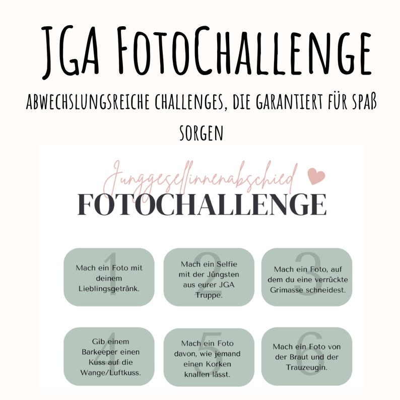 JGA Fotoaufgaben, Fotochallenge JGA, Junggesellinnenabschied Spiele, jga Spiel zum Ausdrucken ...