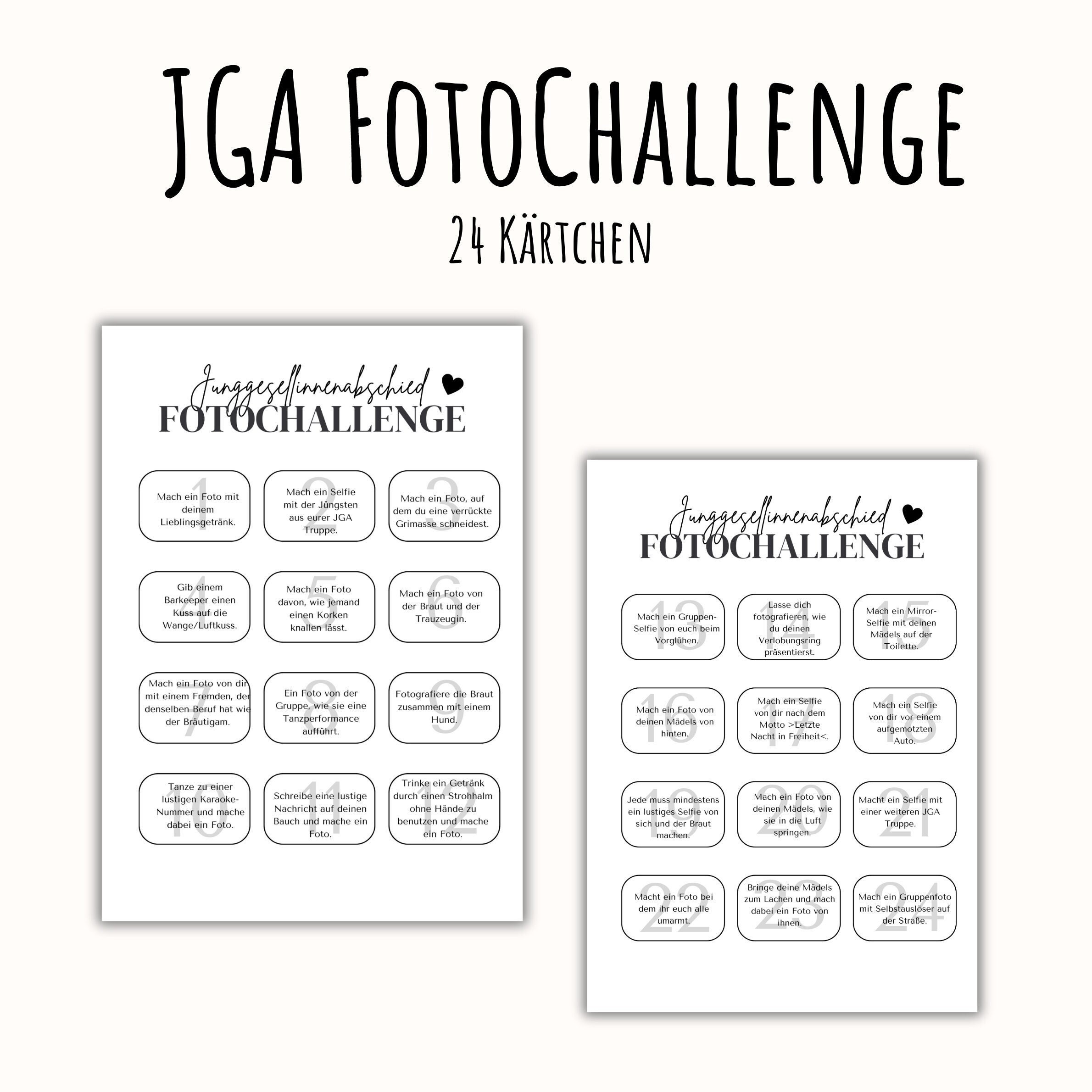 JGA Fotoaufgaben, Fotochallenge JGA, Junggesellinnenabschied Spiele, jga Spiel zum Ausdrucken ...