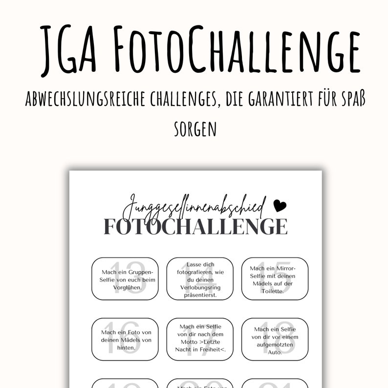 JGA Fotoaufgaben, Fotochallenge JGA, Junggesellinnenabschied Spiele ...
