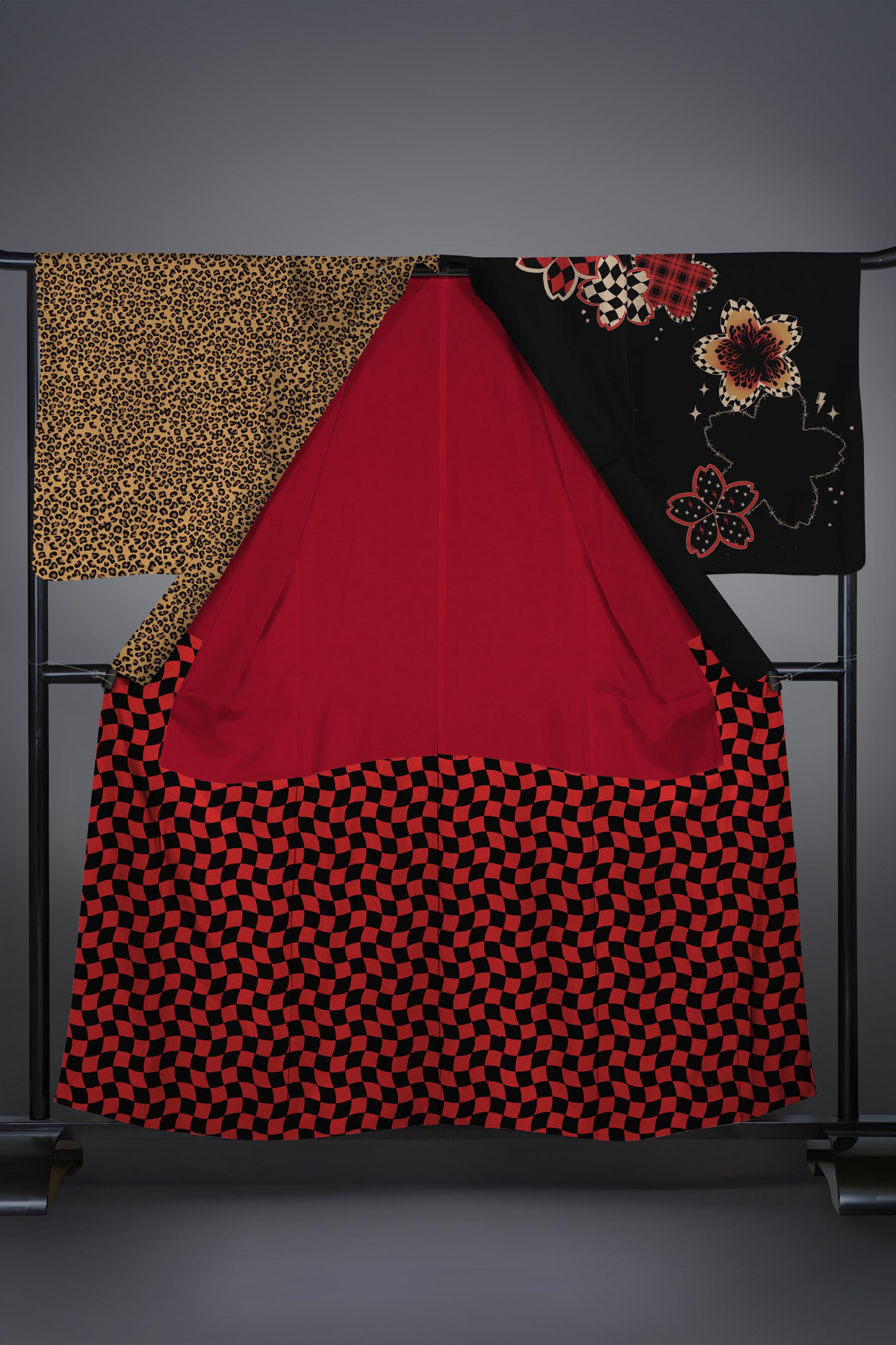 Kimono "punk Sakura” Polyester Kimono / Cotton Yukata / Plus Size ...