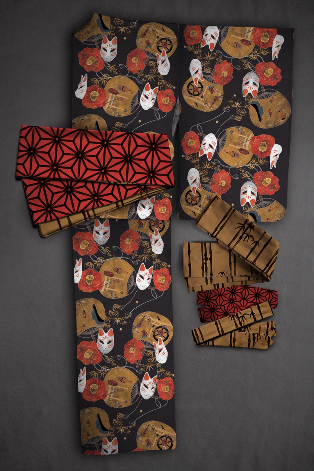 Yukata Set ‘fox Mask’ / Kimono / Plus Size - Etsy