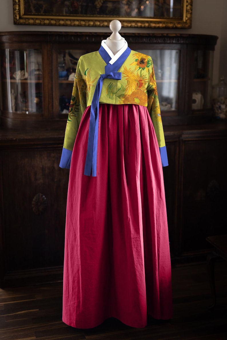Hanbok - Printed Jeogori With Cotton Chima / Plus Size / With Van Gogh ...