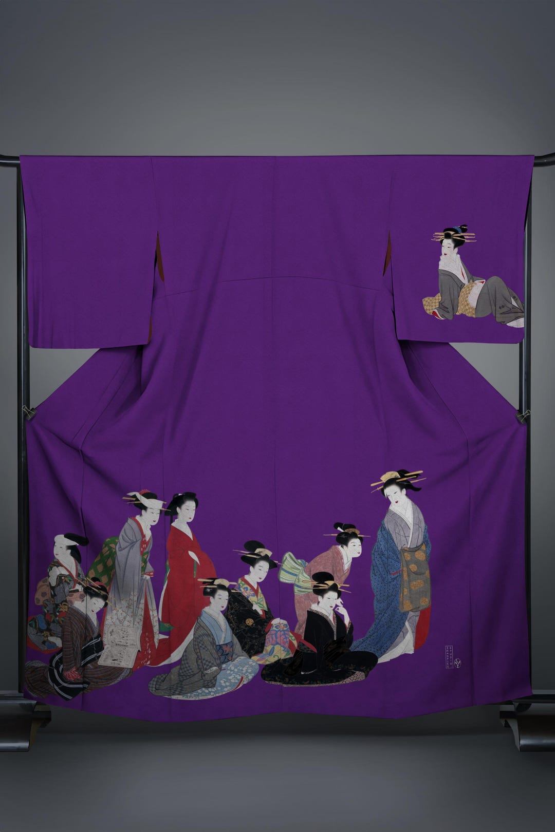Kimono "purple Bijinga - With Art by Yamagouchi Soken“ Polyester Kimono ...