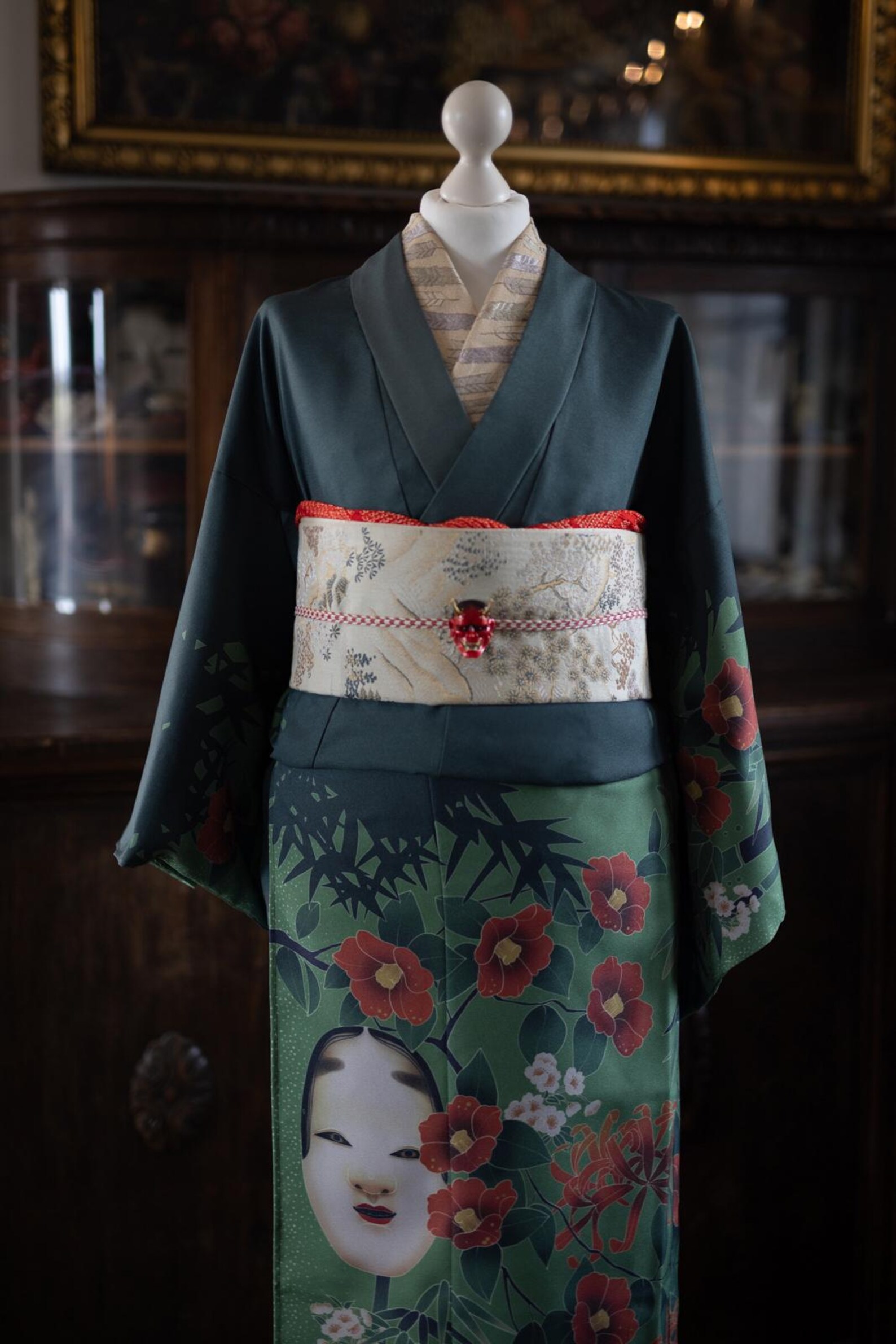 Handprinted Noh Tsubaki Kimono, Polyester Cotton Yukata, Custom Plus ...