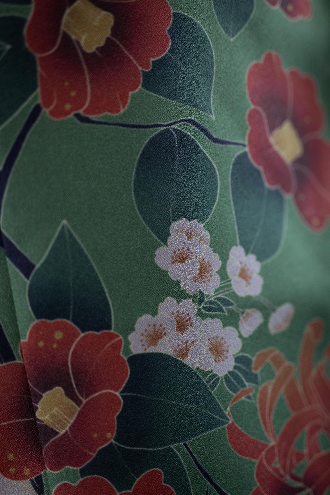 Handprinted Noh Tsubaki Kimono, Polyester Cotton Yukata, Custom Plus ...