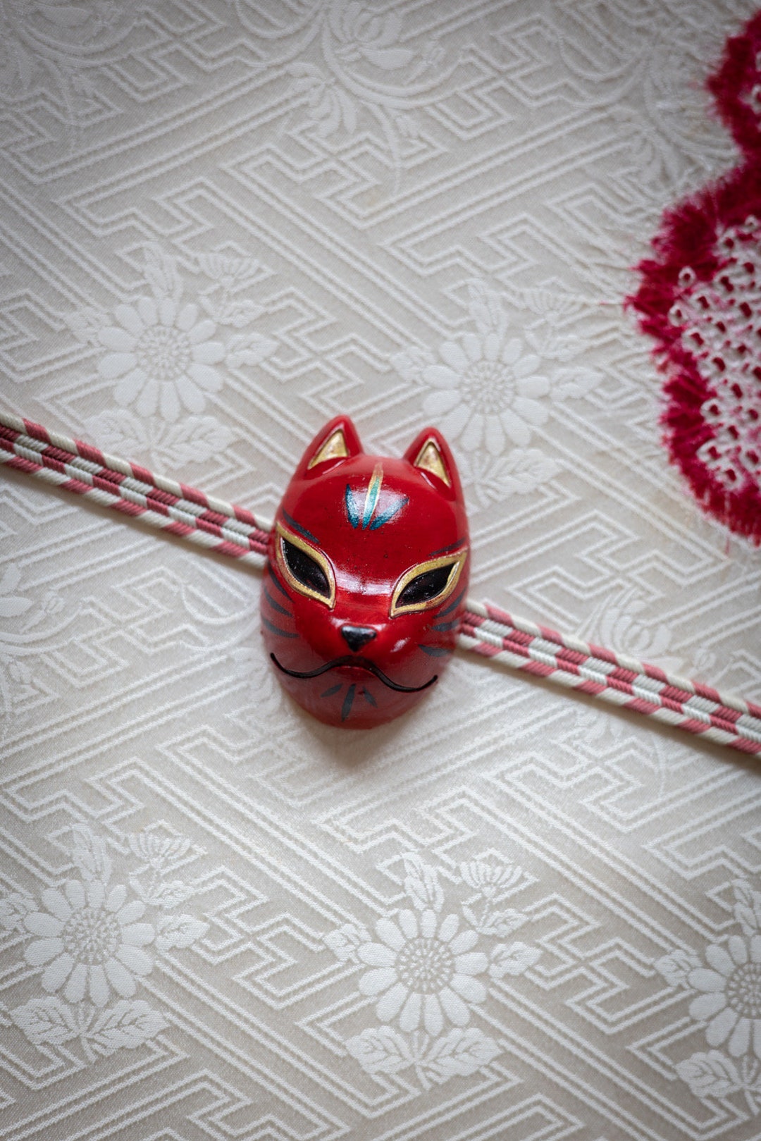 Obidome ‘kitsune Mask (red Version)’ / Kimono / Jewelry - Etsy