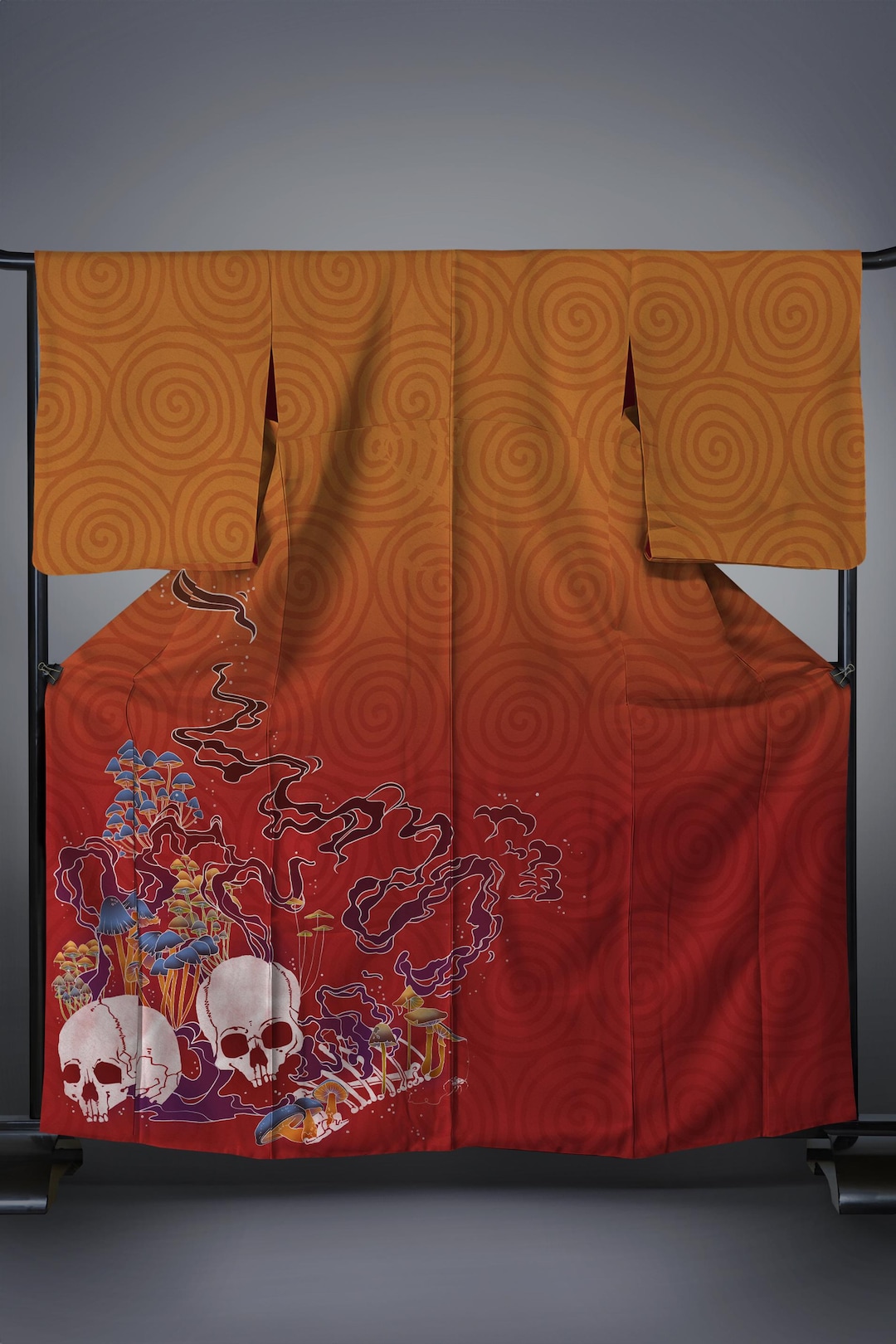 Kimono "skulls and Mushroom“ Polyester Kimono / Cotton Yukata / Plus ...