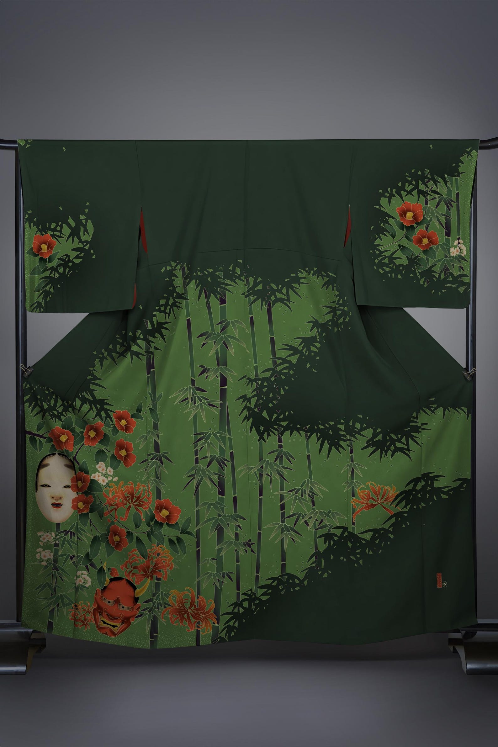 Handprinted Noh Tsubaki Kimono, Polyester Cotton Yukata, Custom Plus ...