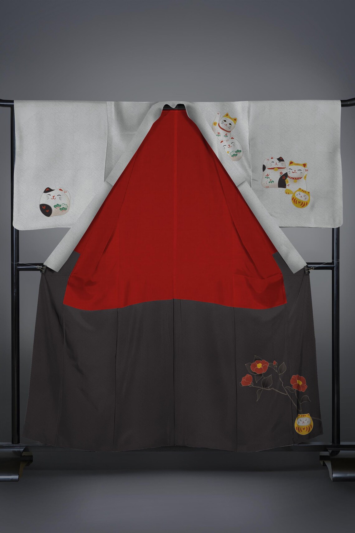 Kimono "manekineko” Polyester Kimono / Cotton Yukata / Plus Size ...