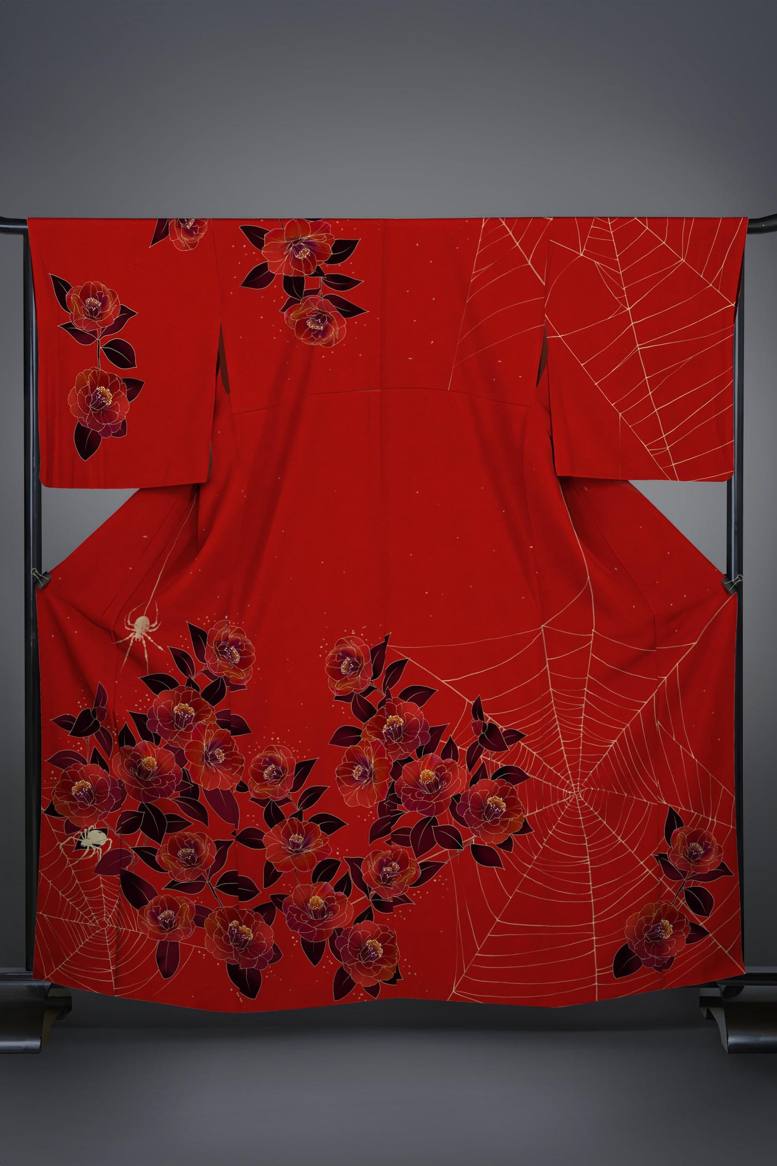 Kimono "red Tsubaki” Polyester Kimono / Cotton Yukata / Plus Size ...