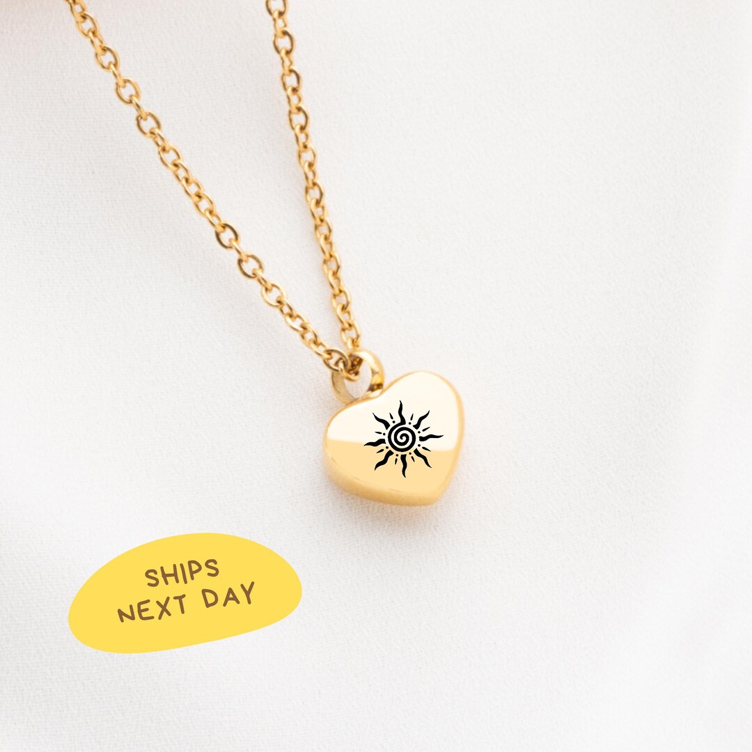 Sun Heart Urn Necklace, Custom Ash Holder, Personalized Memorial ...