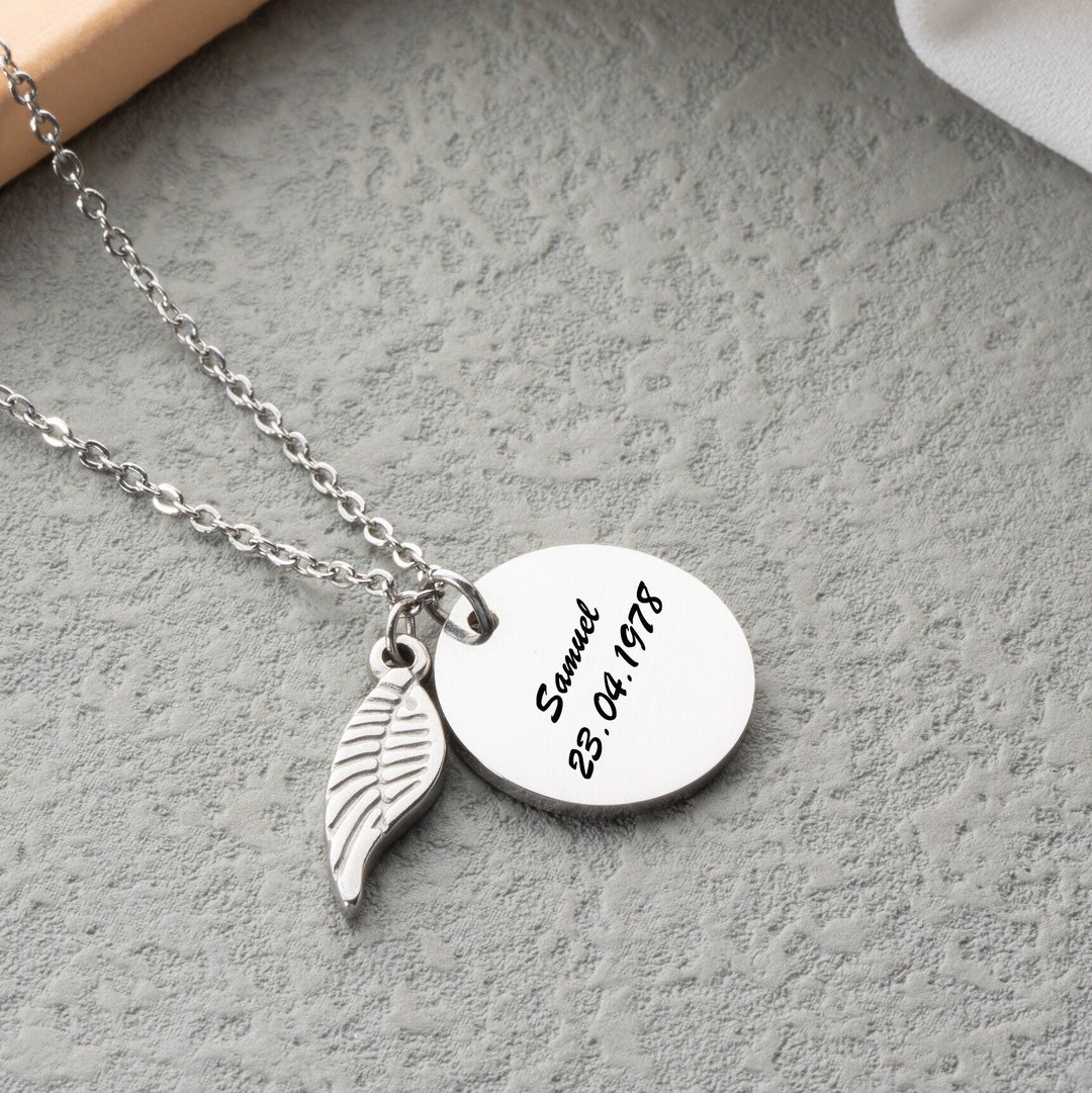 Personalized Angel Wing Necklace With Initial Disc, Angel Wing Necklace ...