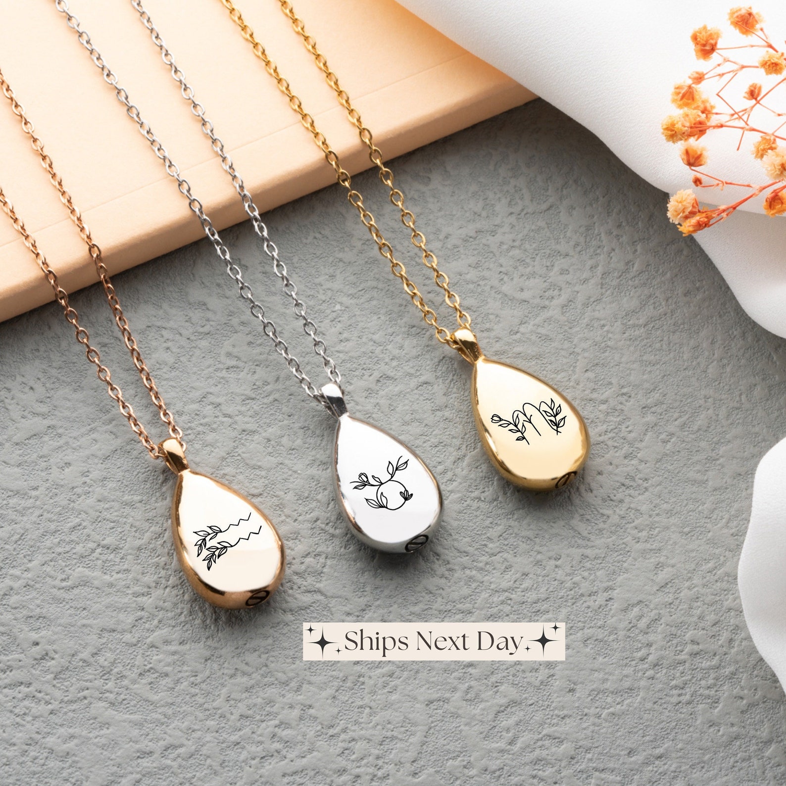 Personalized Gold Name Birth Flower Jewelry, Customized Urn Necklace ...