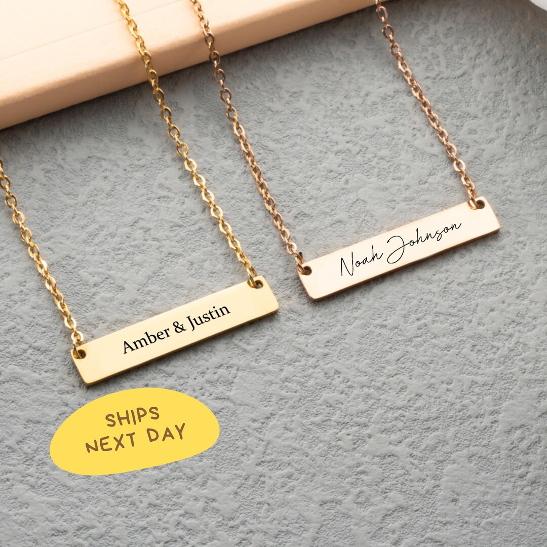 Personalized Bar Necklace, Custom Engraved Rectangular Pendant ...