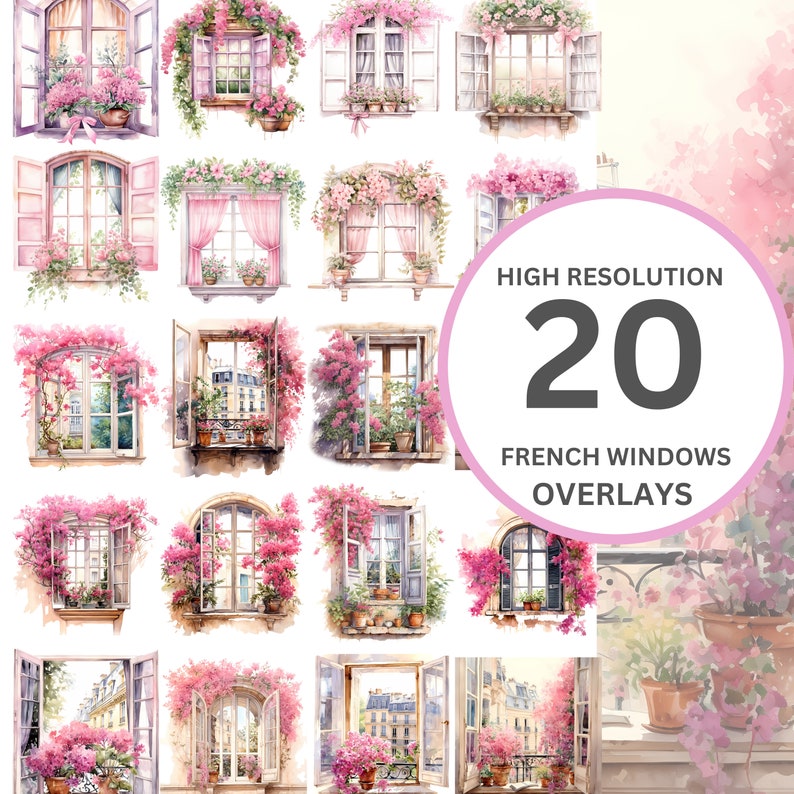 20 French Floral Windows Photo Overlays, Wedding Photography (PNG) - Etsy
