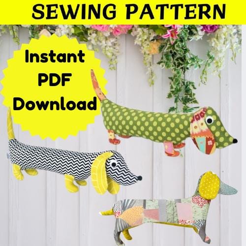 Dachshund Sewing Pattern, Easy Patchwork Soft Toy (PDF Instant Download ...