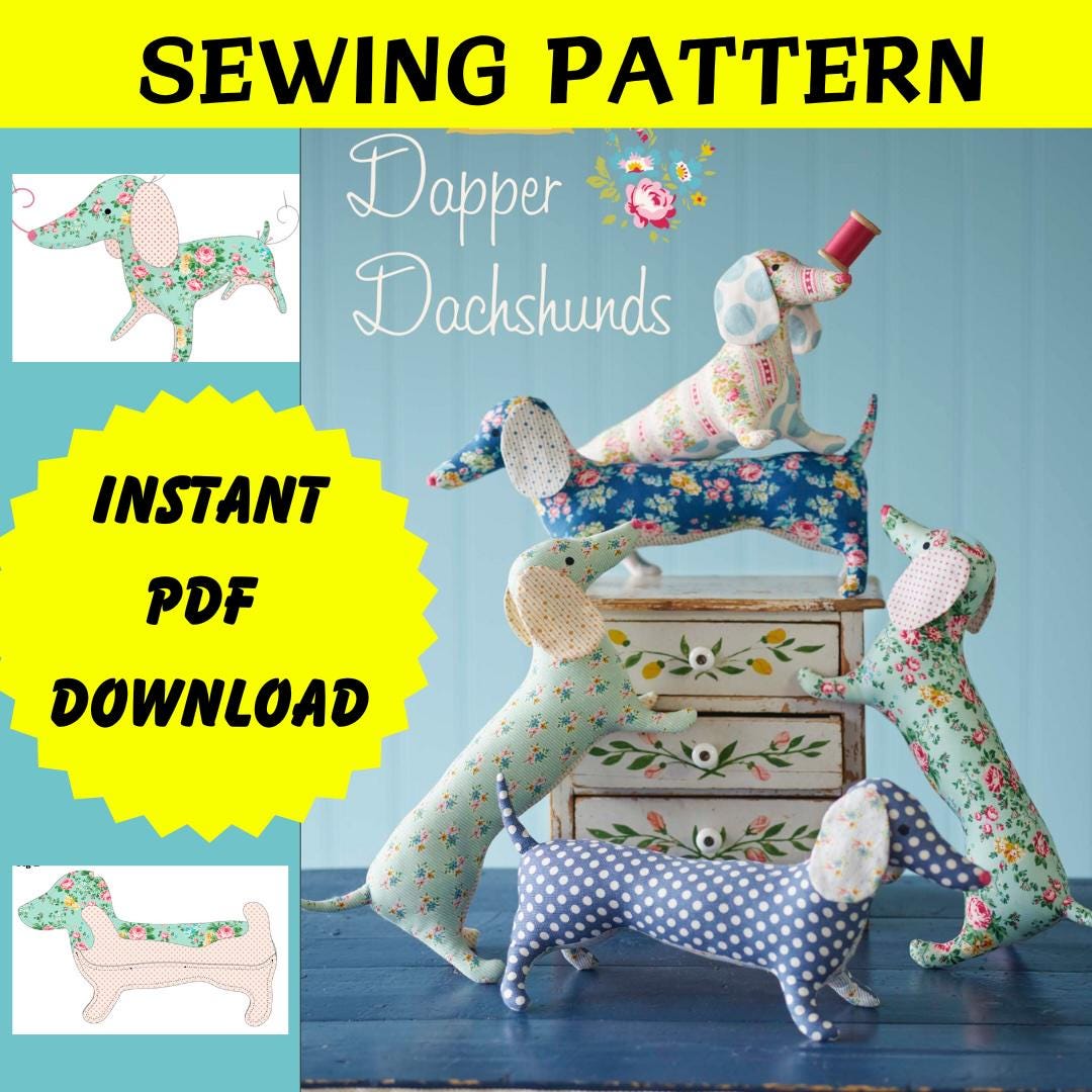 Dachshunds Sausage Dog Sewing Pattern, Beginners Easy Patchwork Soft Toy Pattern, DIY, Memory ...