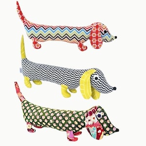 Dachshunds Sausage Dog Sewing Pattern, Beginners Easy Patchwork Soft Toy Pattern, DIY, Memory ...