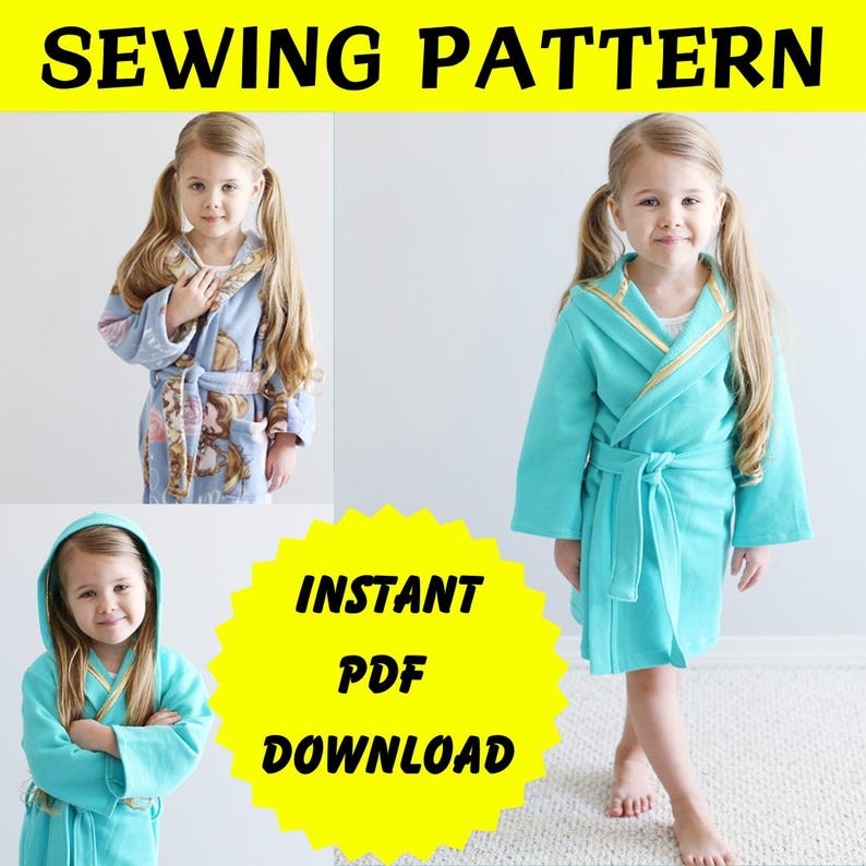 Cozy Kids Dressing Gown Sewing Pattern, Girls Bathrobe, DIY, PDF ...
