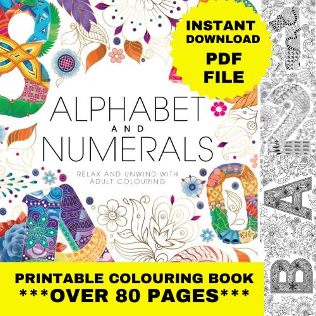 Adult Coloring Book – Alphabet and Numerals, Relaxing Designs (PDF ...