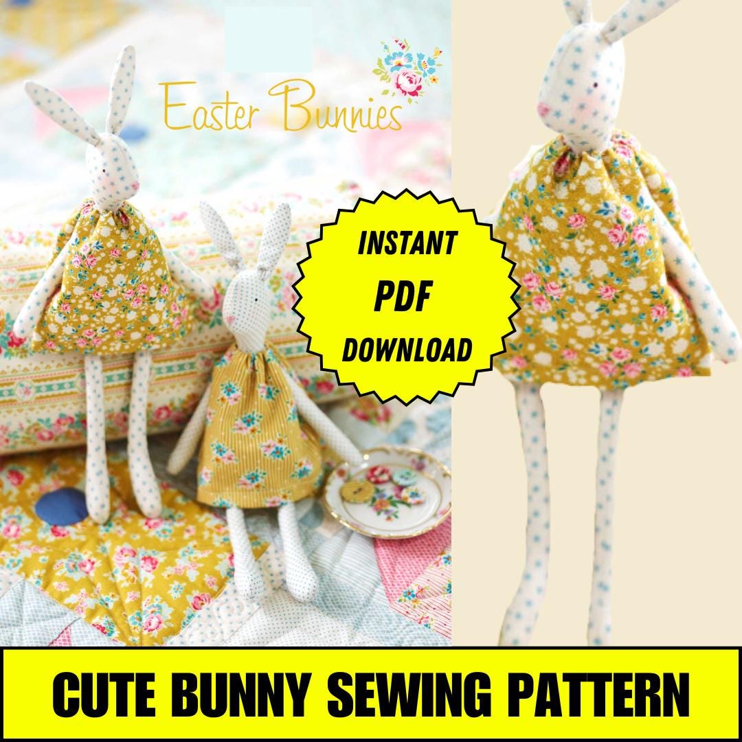 Cute Bunny Doll Sewing Pattern, Beginners Easy Patchwork Soft Toy ...